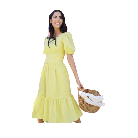 Rachel Parcell | Dresses | Rachel Parcell Yellow Zest Puff Sleeve Midi ...